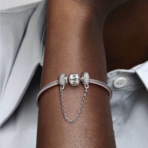 Pandora | Jewelry | Sparkling Pav Safety Chain Charm | Poshmark
